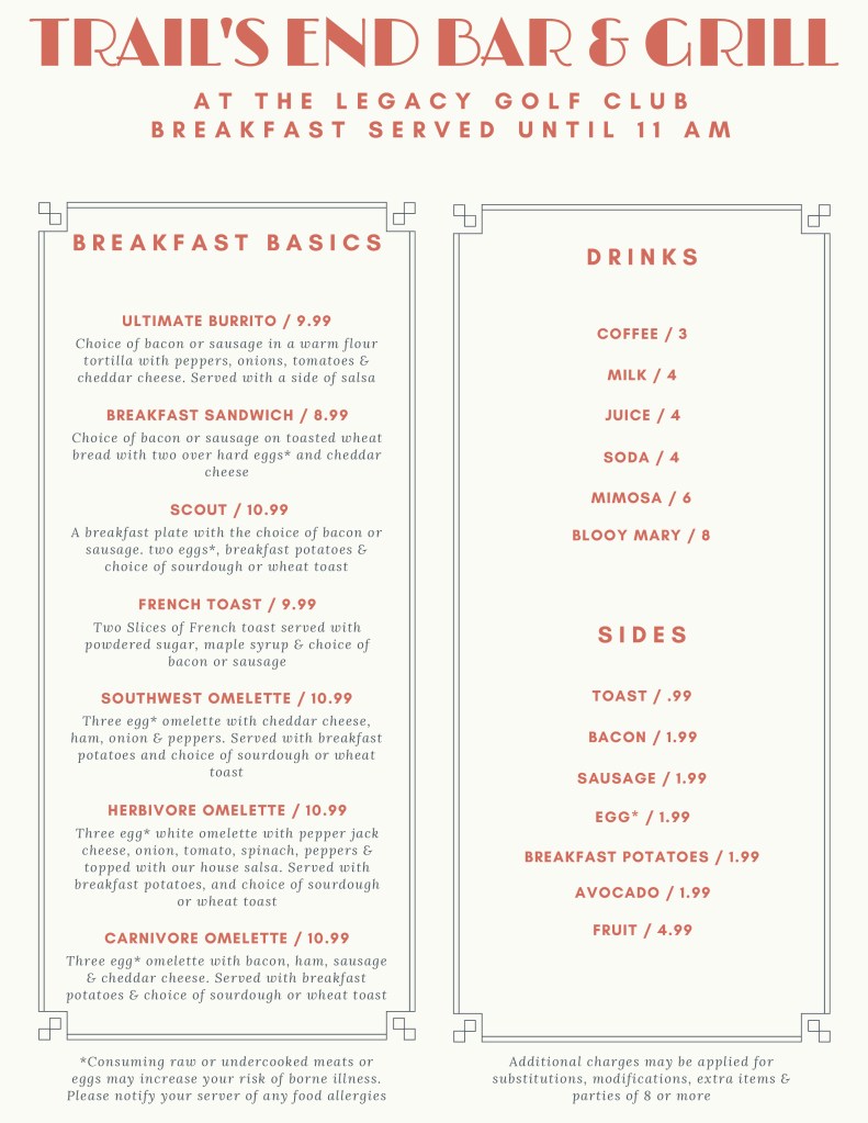 Menu - The Legacy Golf Club