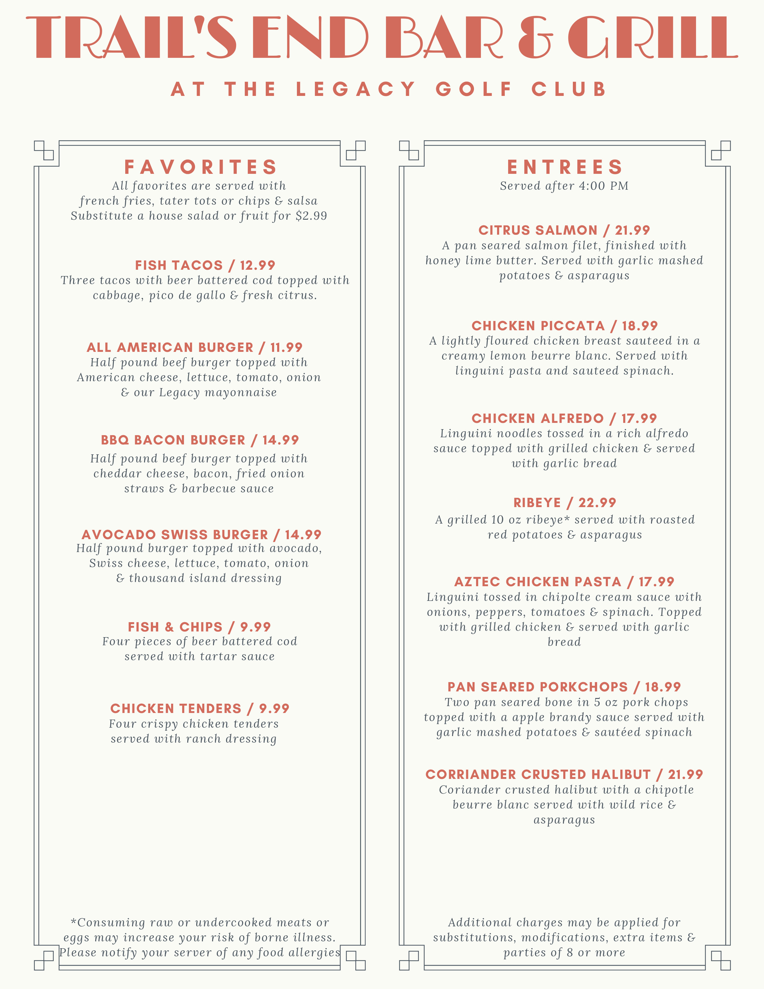 Menu - The Legacy Golf Club