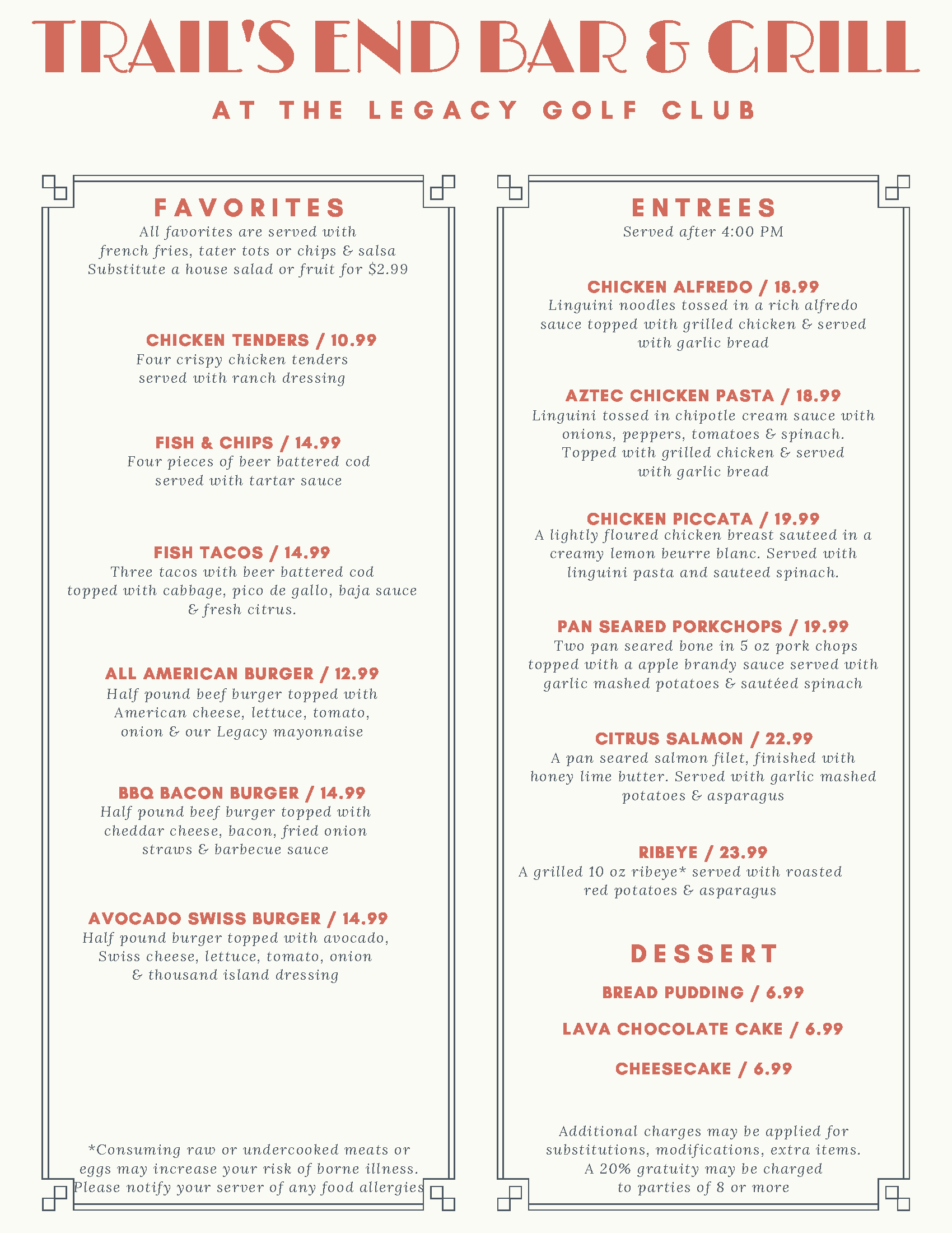 Menu - The Legacy Golf Club